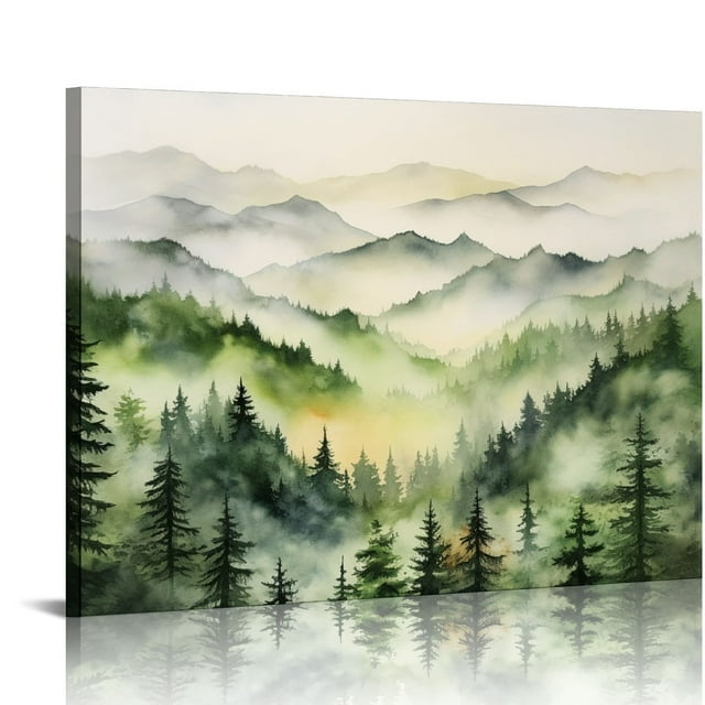 COMIO Mountain Forest Wall Art Decor Watercolor Landscape Canvas ...