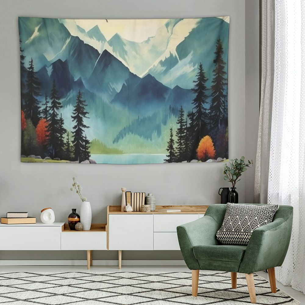 COMIO Mountain Tapestry, Watercolor Tapestry Nature Tapestry Misty ...