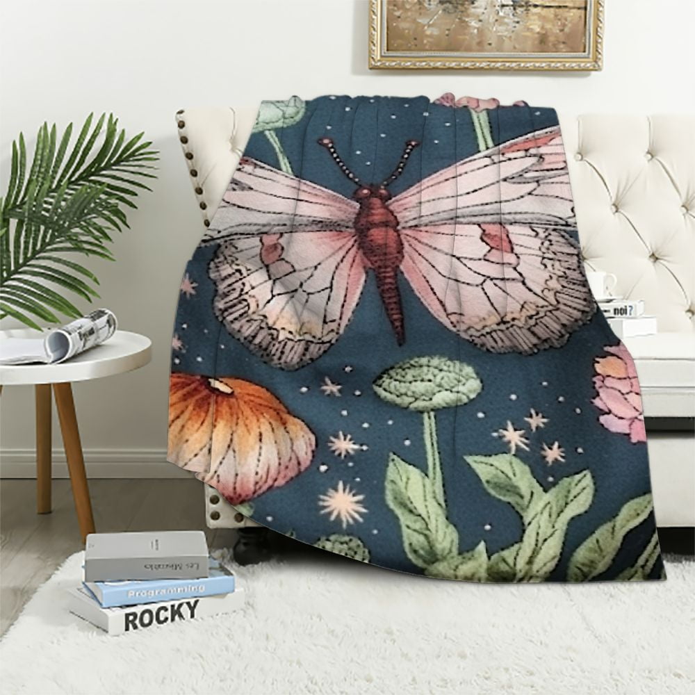 COMIO Mushroom Butterfly Throw Blanket Moon Hippie Double-Sided ...