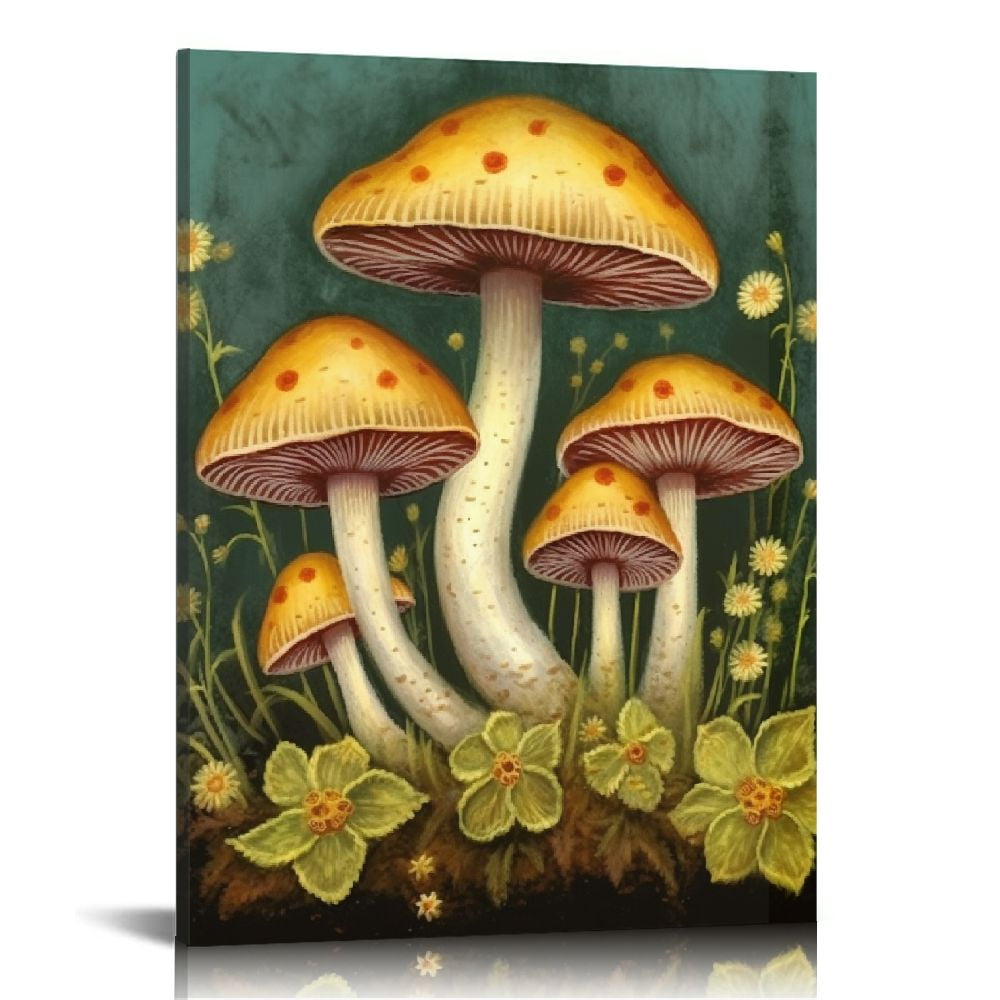 COMIO Mushroom Canvas Wall Art Vintage Botanical Plant Kitchen Painting ...
