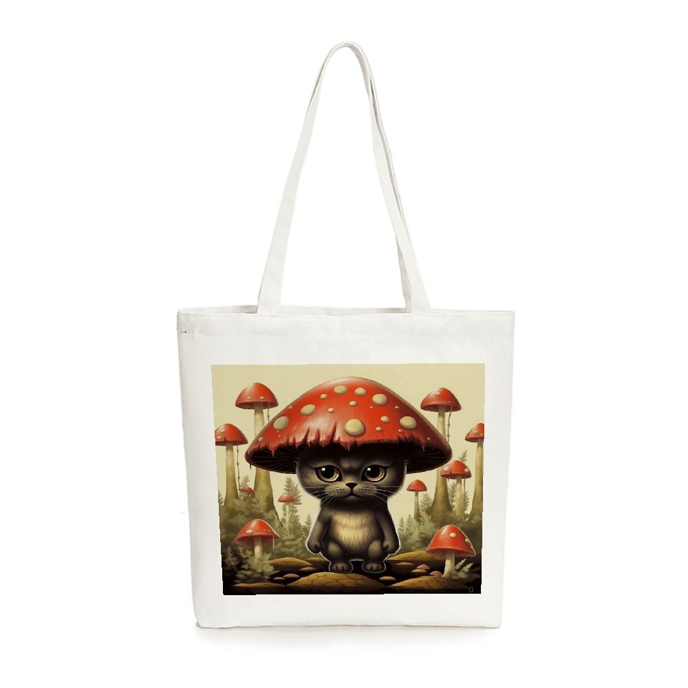 COMIO Mushroom Cat Cottagecore Eco Tote Reusable Shopping Bag - Walmart.com