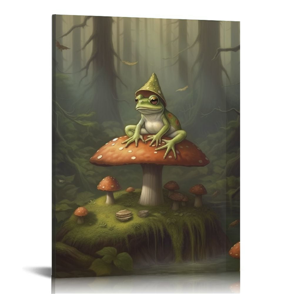 COMIO Mushroom Frog Poster Retro Frog Wall Decor Cartoon Mushrooms And ...