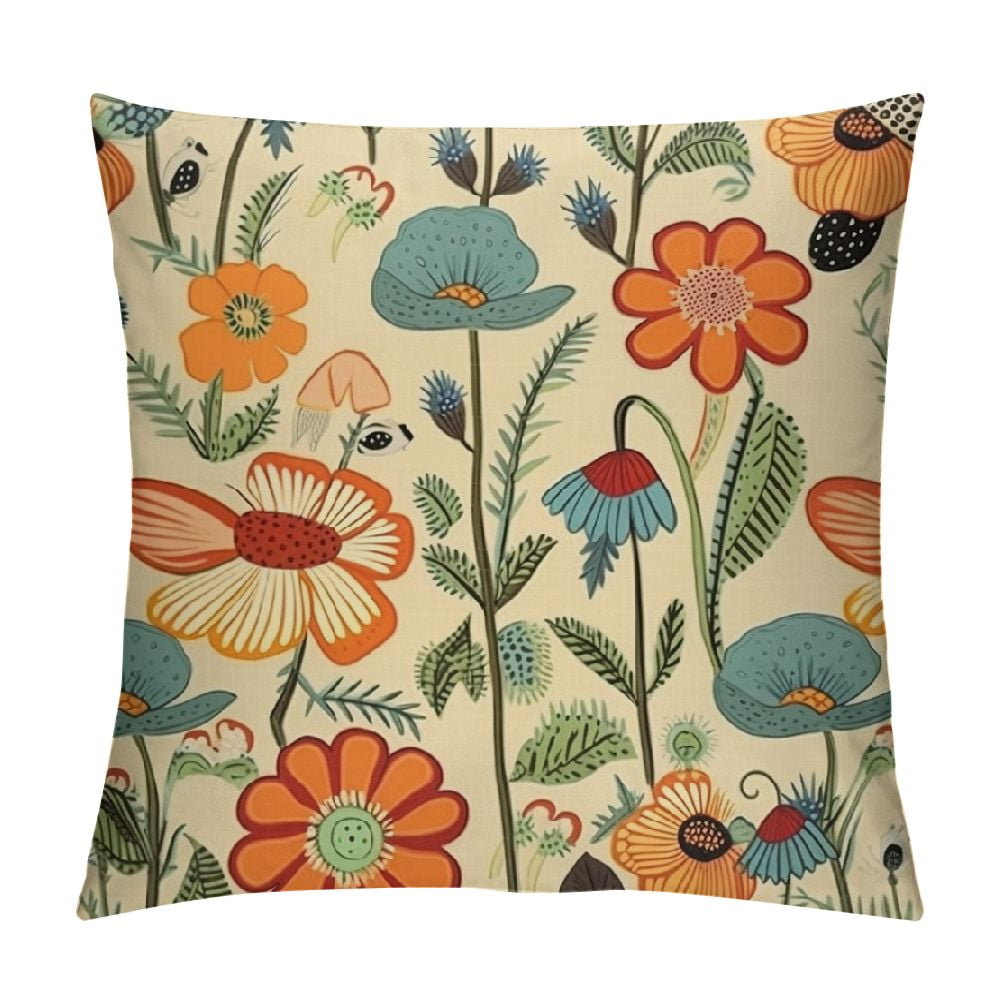 COMIO Mushroom Throw Pillow Covers Soft Mushroom Retro 60S 70S Floral ...