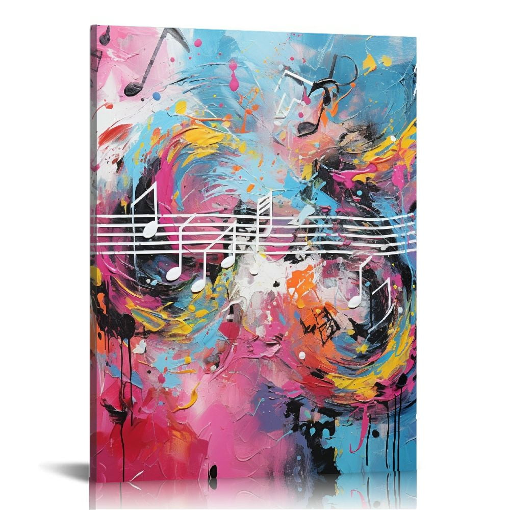 COMIO Music Canvas Wall Art Colorful Notes Boho Print on Wooden ...