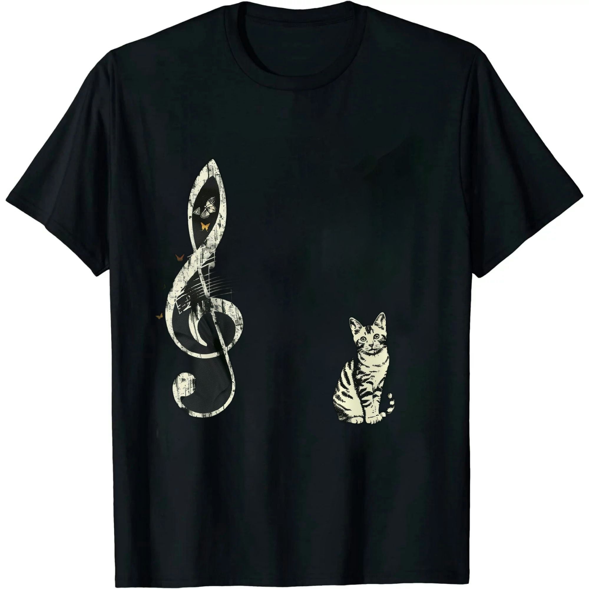 COMIO Musical Music Notes With Cat & Butterflies I Ladies T-Shirt ...