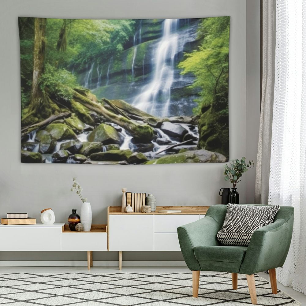 COMIO Natural Landscape Waterfall Tapestry Wall Hanging Green Forest ...