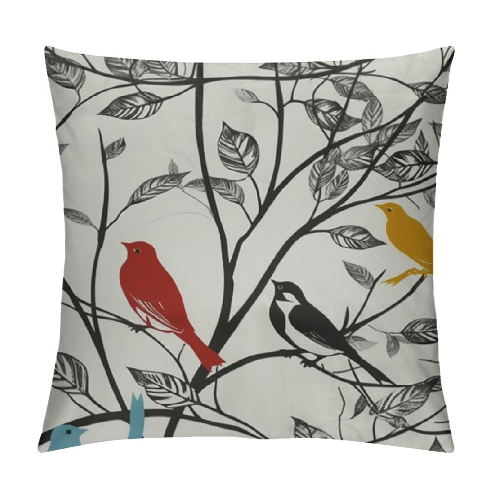COMIO Nature Pillow Sham, Birds Wildlife Cartoon Like Image with Tree ...
