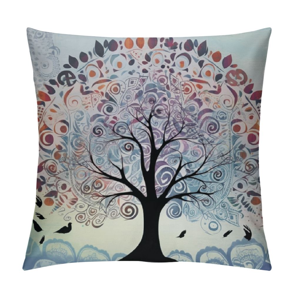 QZHH Nature Throw Pillow Cushion Cover, Tree of Life Motif Peacock ...