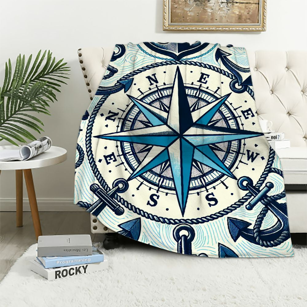 COMIO Nautical Anchor Compass Blanket Gifts for Women, Ocean Marine ...