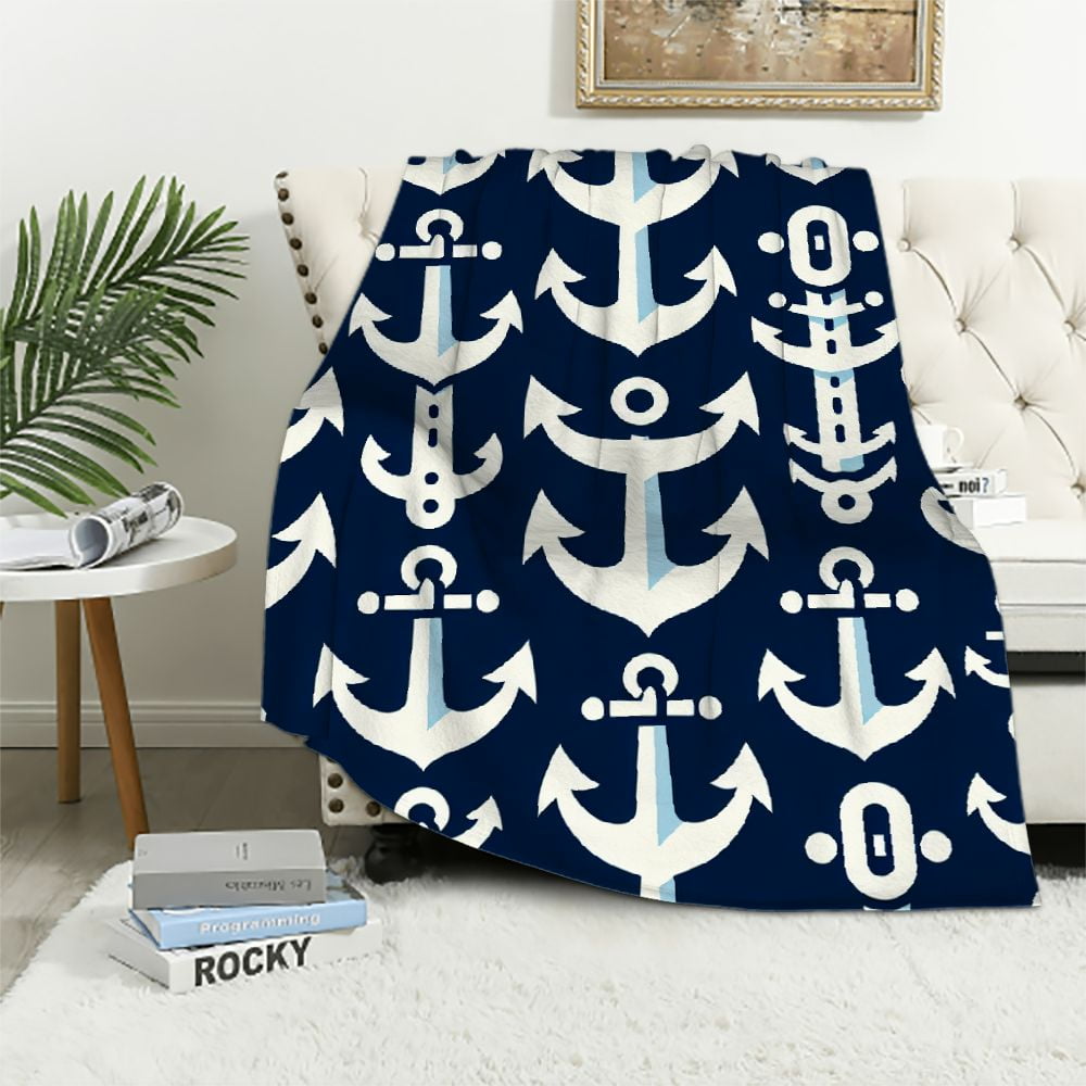 YANMS Nautical Sherpa Throw Blanket Sea Adventure Soft Warm Cozy Ocean ...