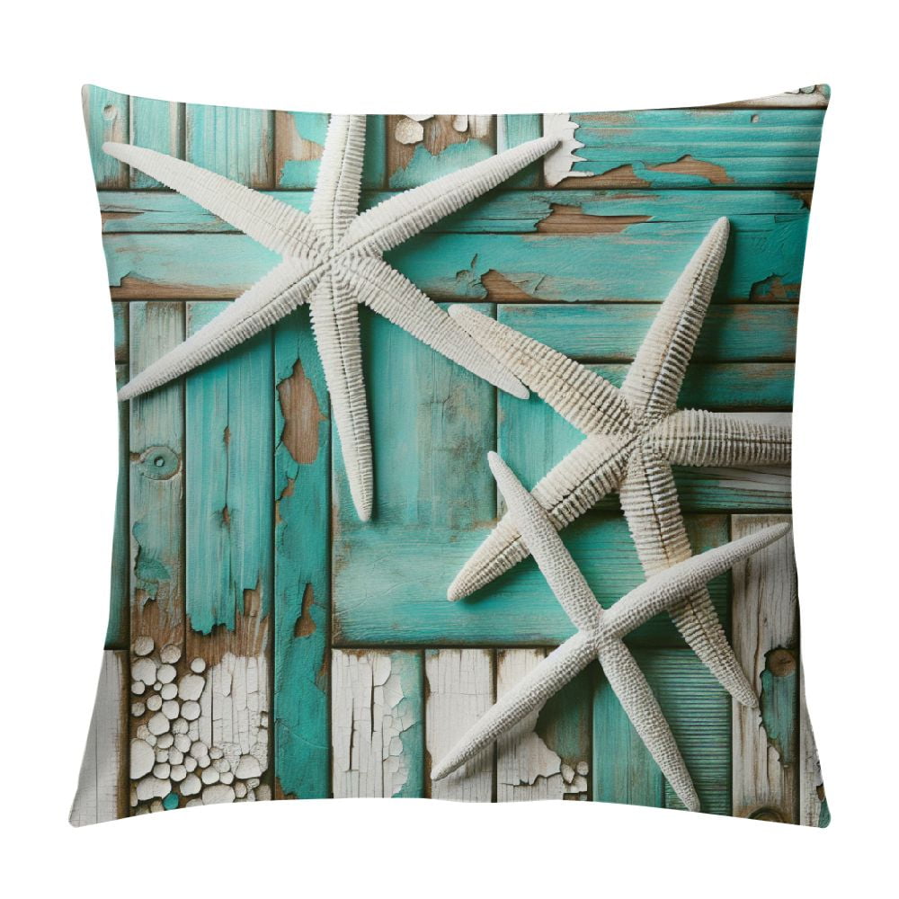 COMIO Nautical Coastal Throw Pillow Covers Beach Theme Wodden Starfish ...