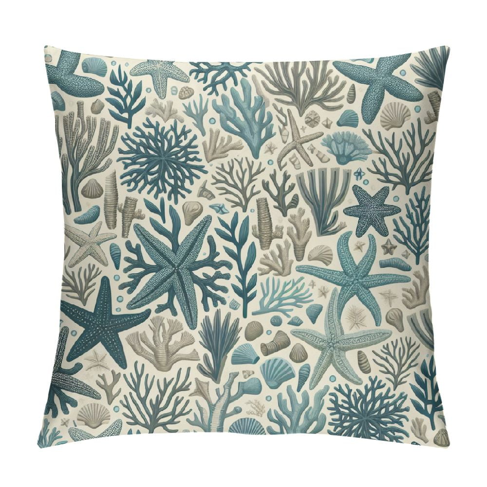 COMIO Nautical Coastal Throw Pillow Covers Beach Themed Ocean Seashell ...