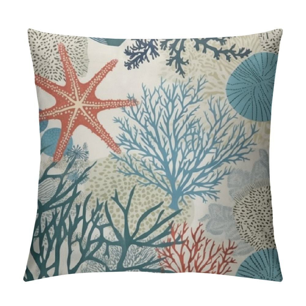 COMIO Nautical Coastal Throw Pillow Covers Beach Themed Ocean Seashell ...