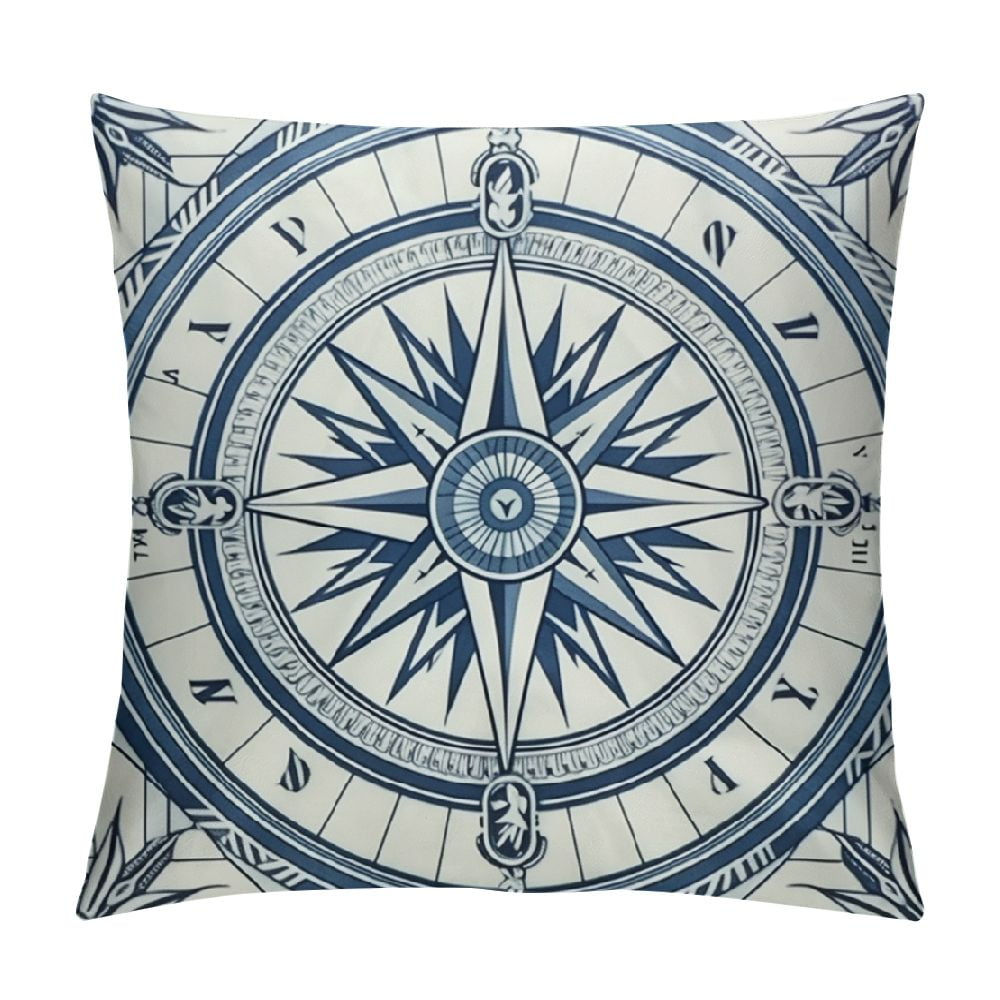COMIO Nautical Compass Throw Pillow Cover, Navy Blue Geometric Grid ...