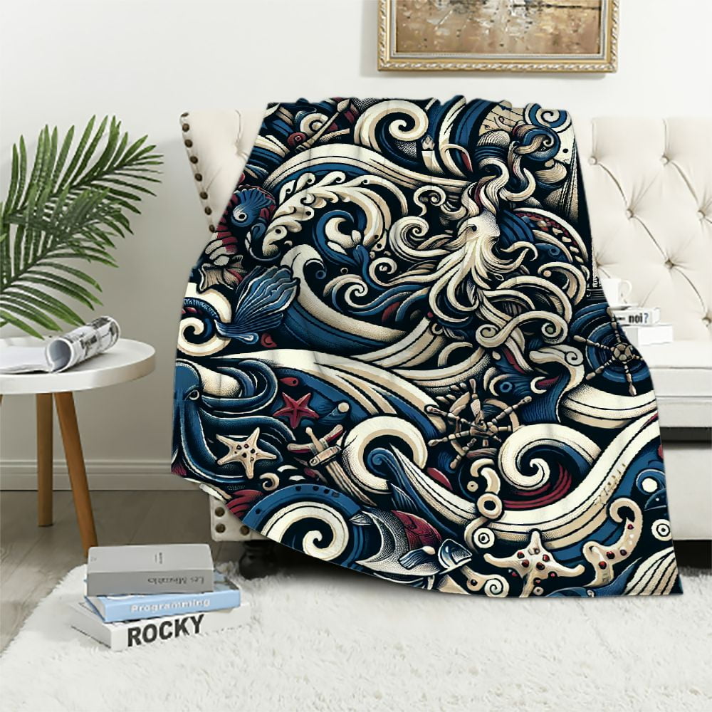 COMIO Nautical Digital Print Blanket Nautical Digital Blanket for Bed Sofa Camping Office Travel ...