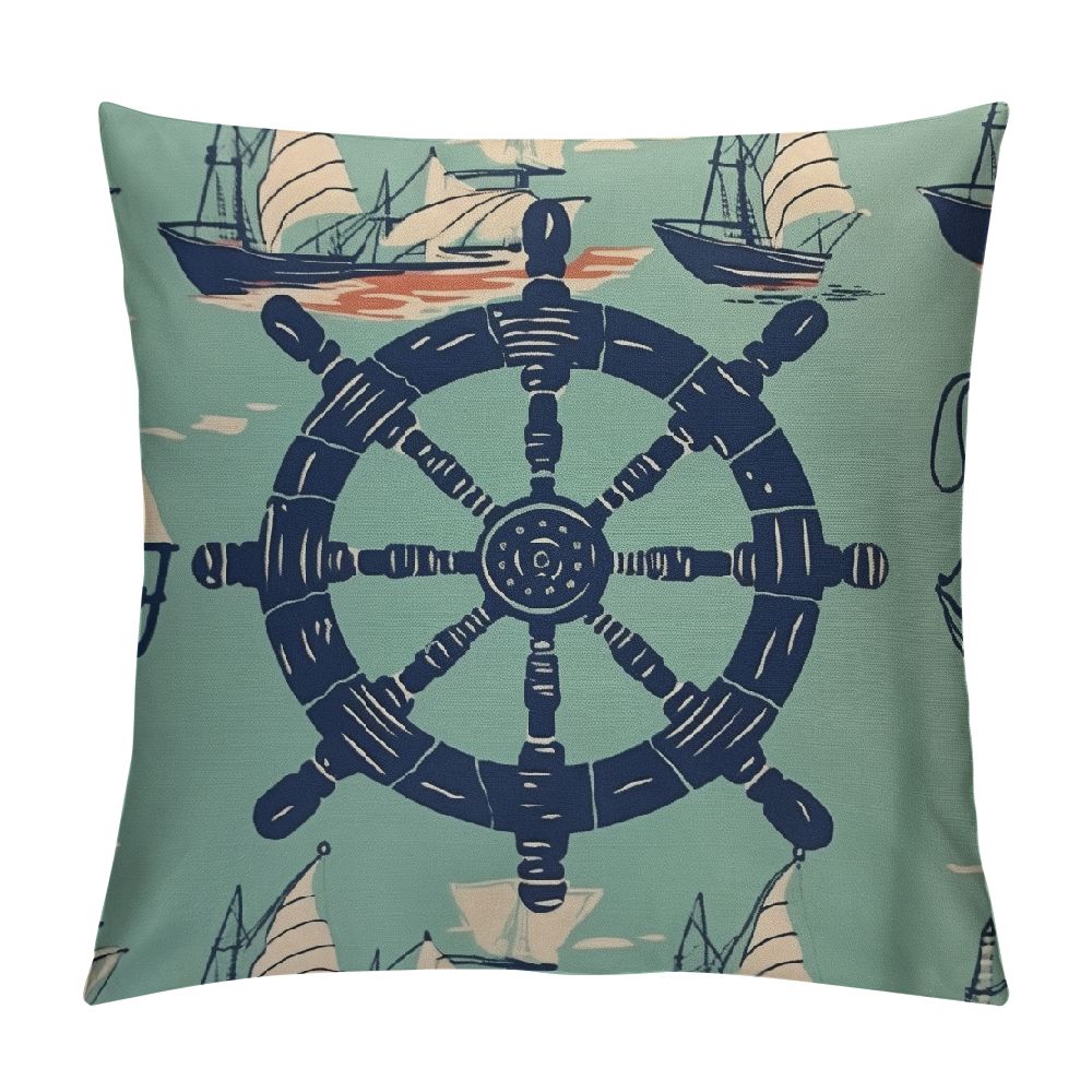 COMIO Nautical Patchwork Throw Pillowcases Ocean Ropes Sailing Ship ...