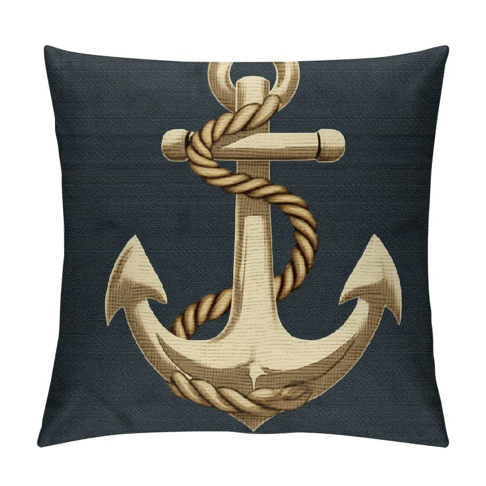 COMIO Nautical Rudder Anchor Throw Pillow Covers Denim Texture Navy ...
