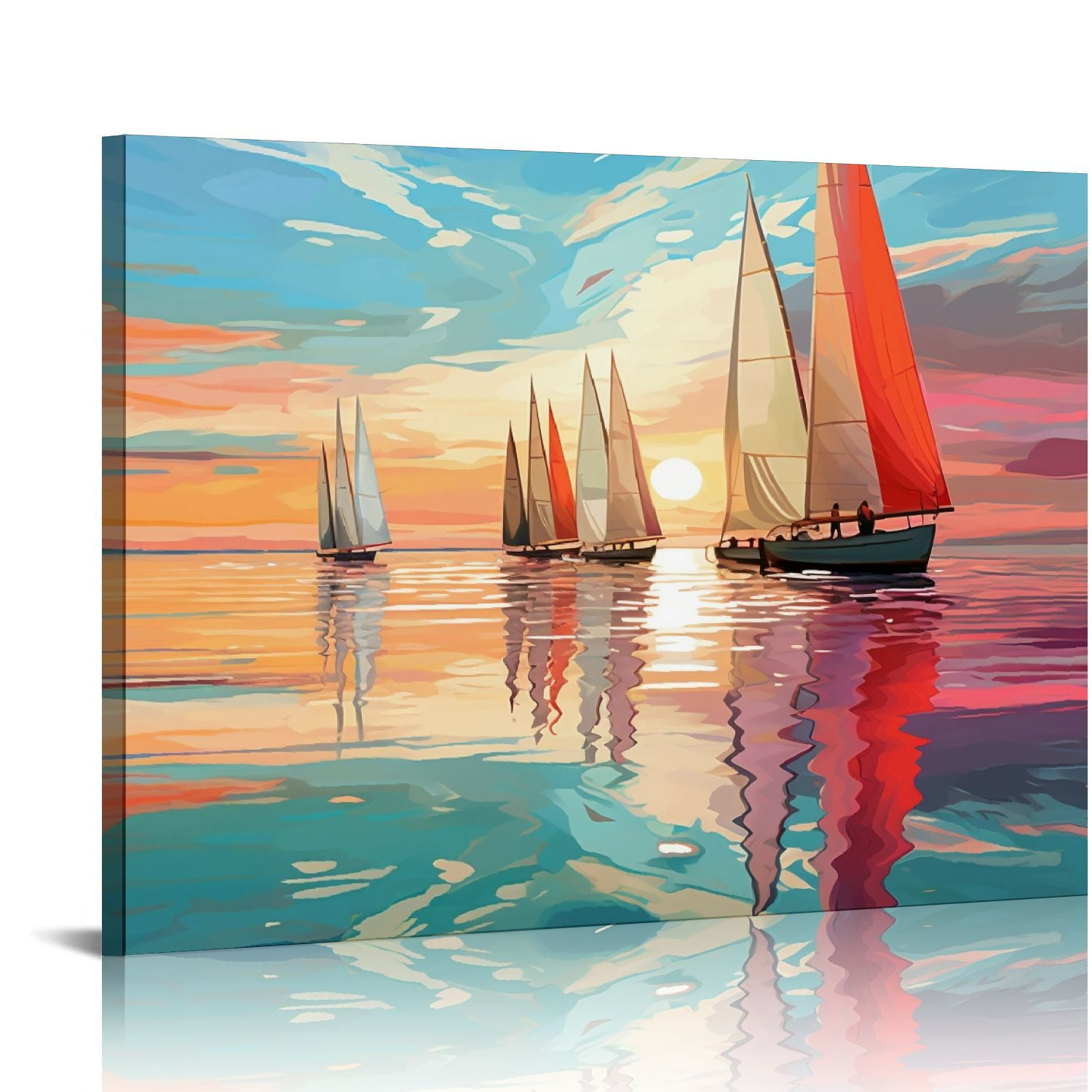 COMIO Nautical Sailboat Canvas Wall Art - Abstract Ocean Picture ...