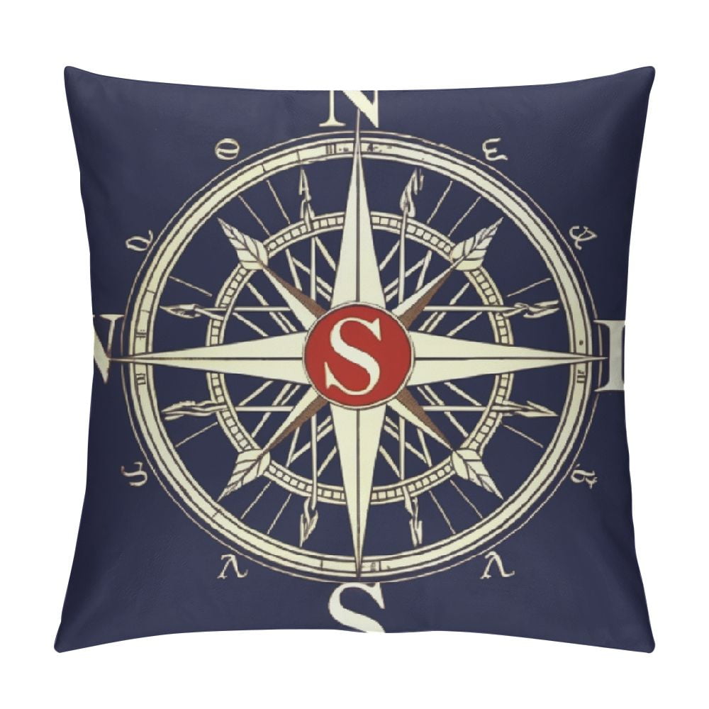 MLJA Nautical Sailing Pillow Covers Two Sides Navy Compass Sailboat ...
