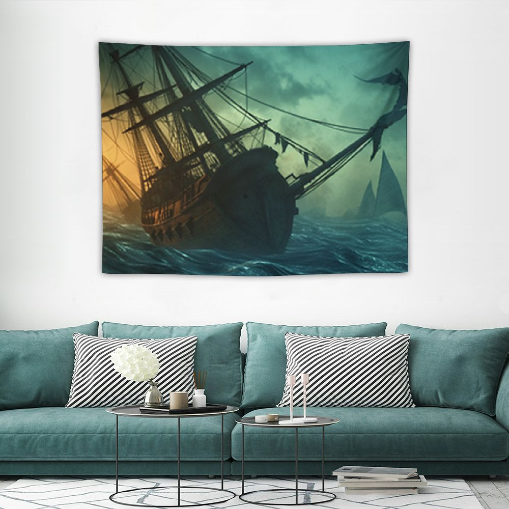 COMIO Nautical Tapestry, Dolphins Ruined Wreckage Underwater Sunken ...