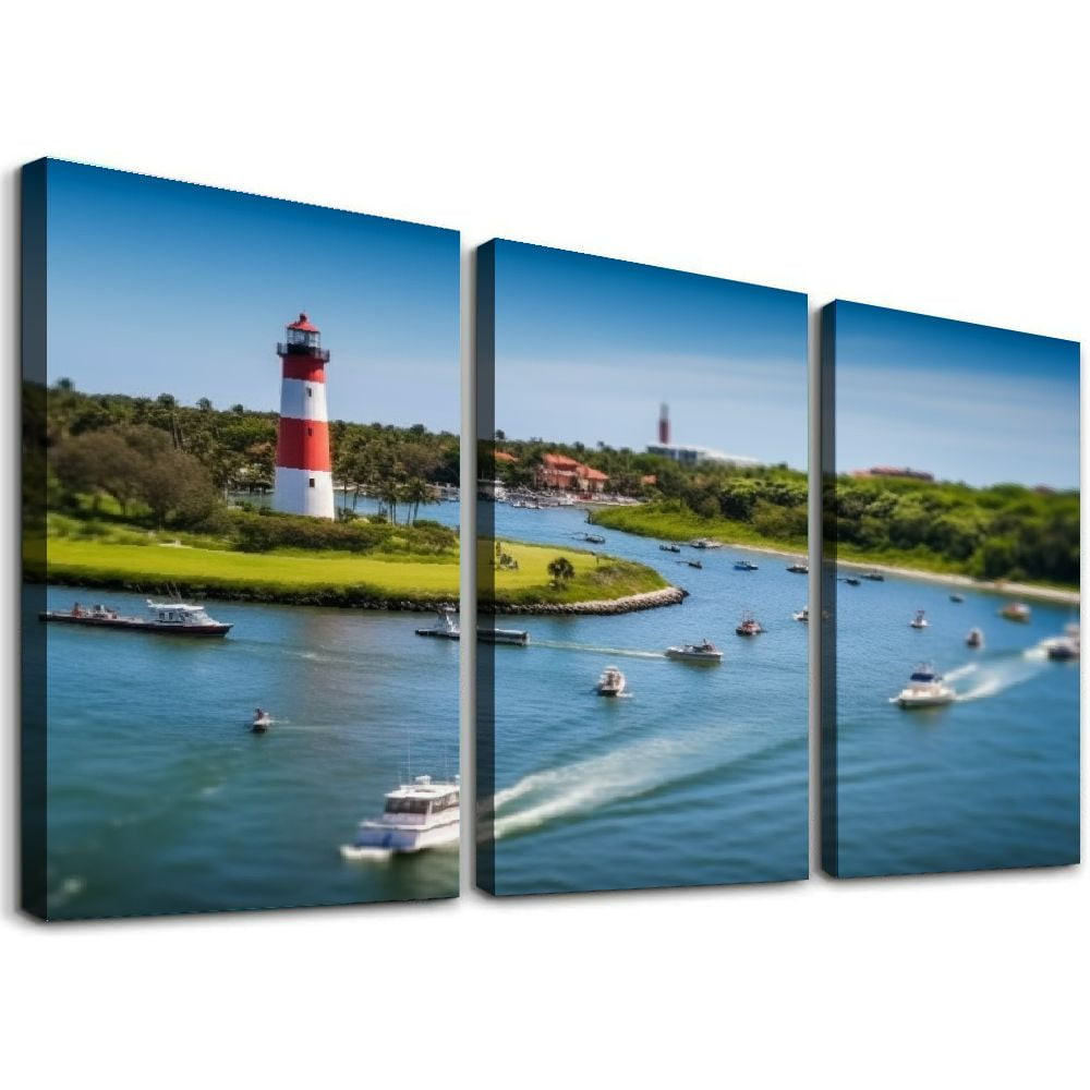 COMIO Nautical Theme Canvas Wall Art Jupiter Inlet Lighthouse Ocean ...
