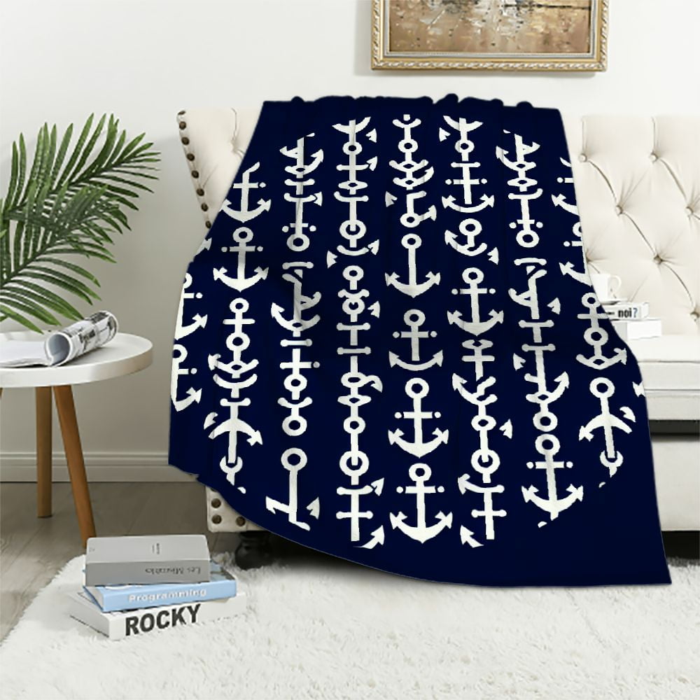 YANMS Nautical Throw Blanket Navy Blanket for Women Men Plush Soft ...