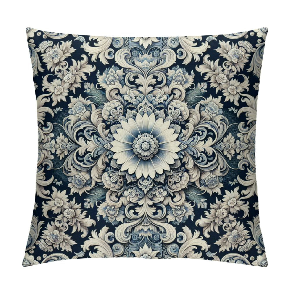 COMIO Navy Blue Boho Pillow Covers, Bohemian Ethnic Carpet Pattern ...