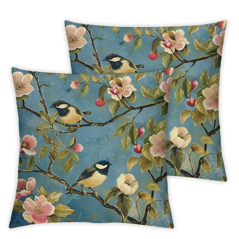 COMIO Navy Blue Chinoiserie Pillow Cover Set of 2 Spring Summer Floral ...
