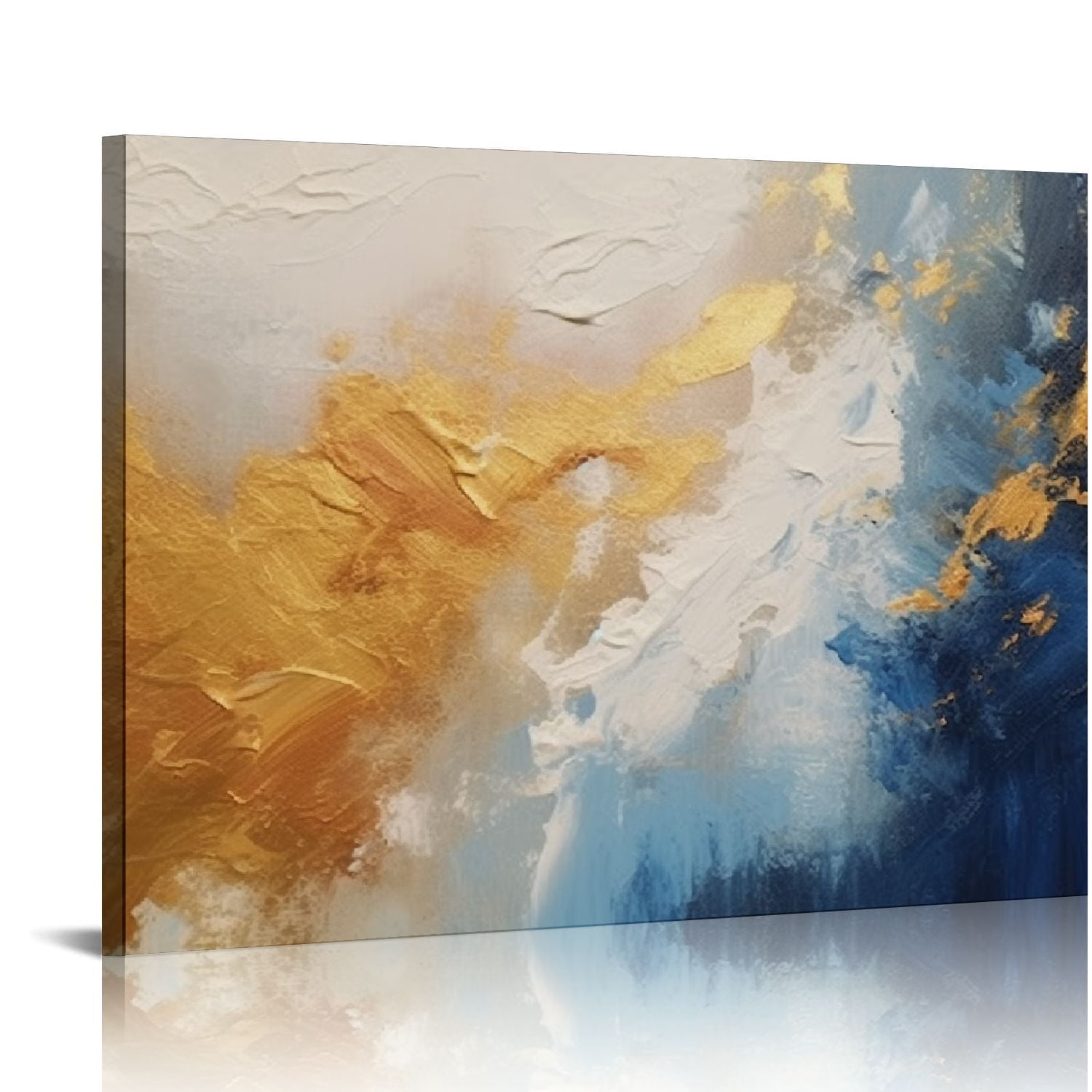 COMIO Navy Blue and Gold Abstract Canvas Wall Art Blue Gold White ...