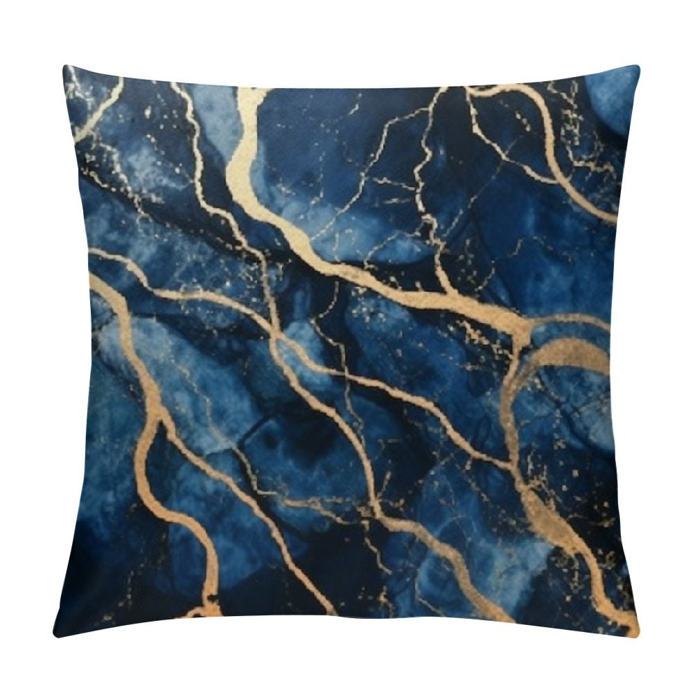 COMIO Navy Blue Gold Decorative Throw Pillows Covers Marble Outdoor ...