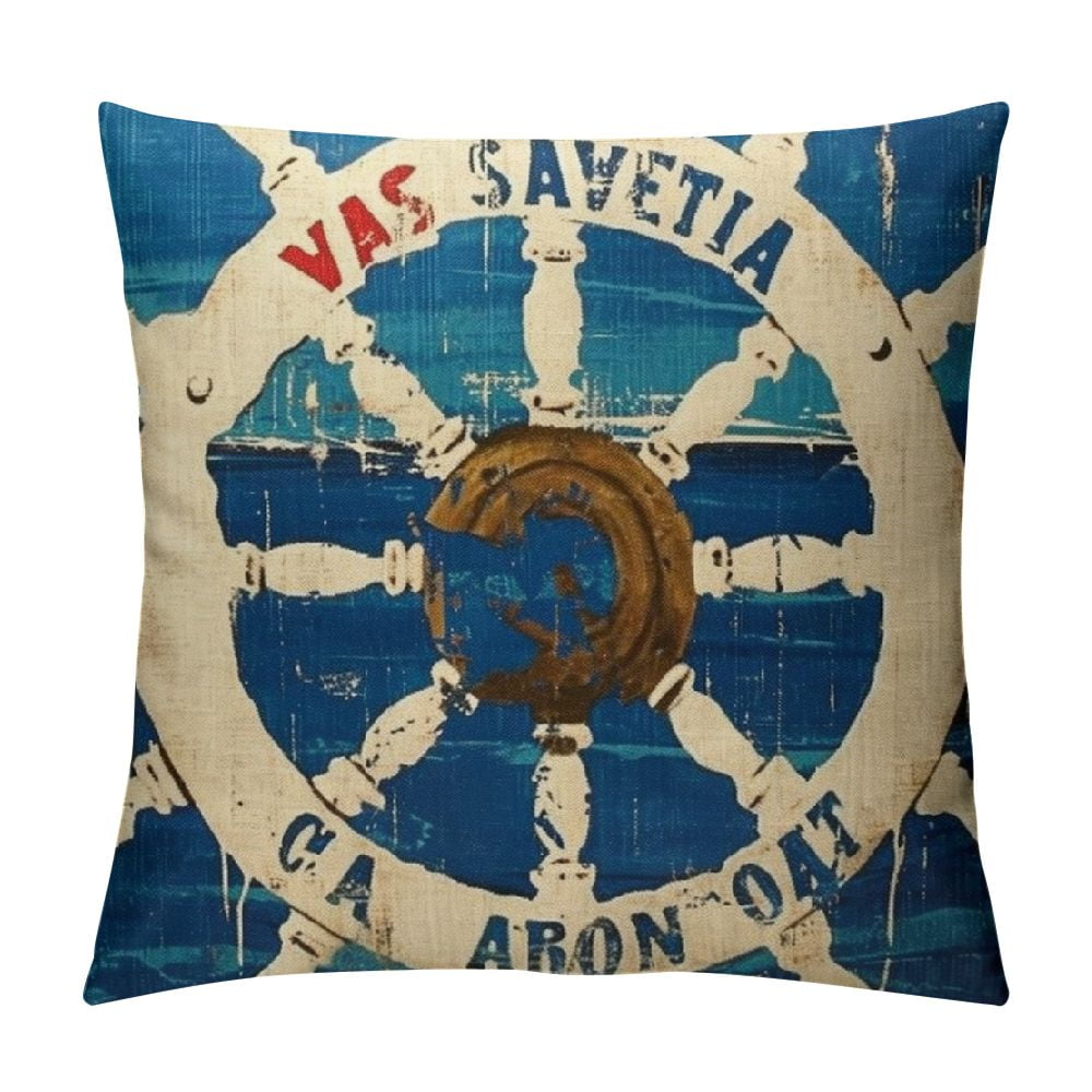 COMIO Navy Blue Nautical Throw Pillow Covers White Coastal Ocean ...