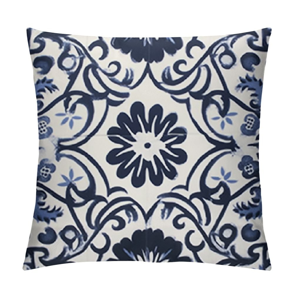 Comio Navy Floral Throw Pillow Covers Blue And White Porcelain Pillow