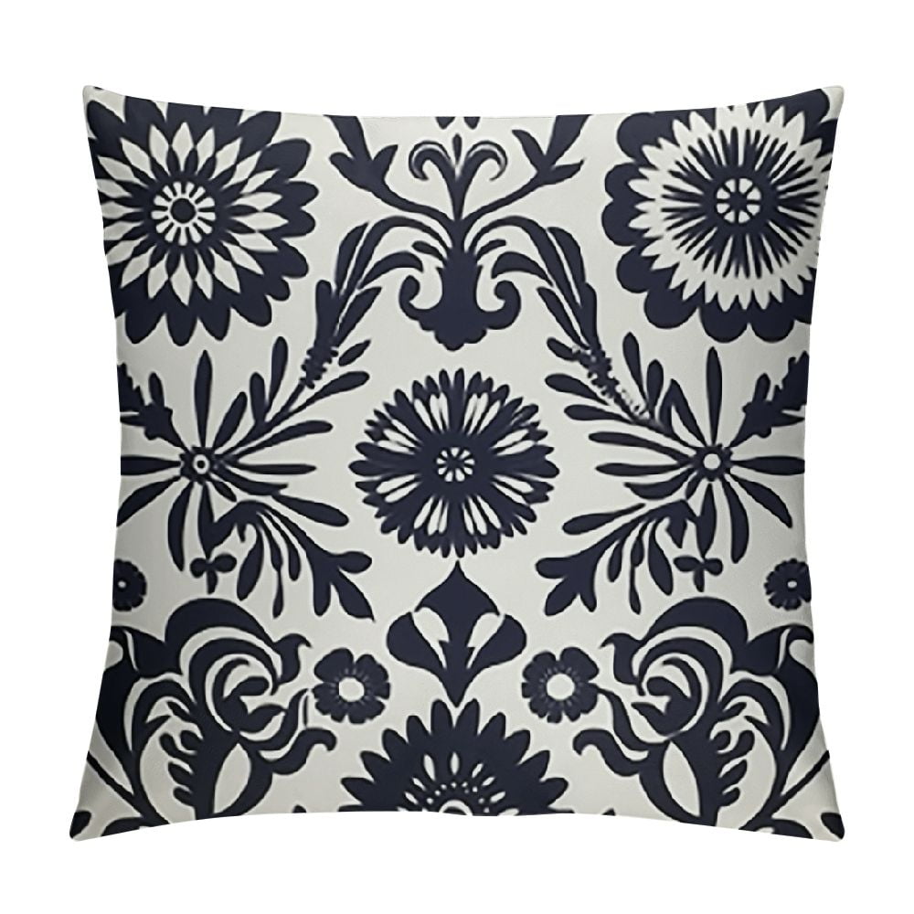 Comio Navy Floral Throw Pillow Covers Blue And White Porcelain Pillow