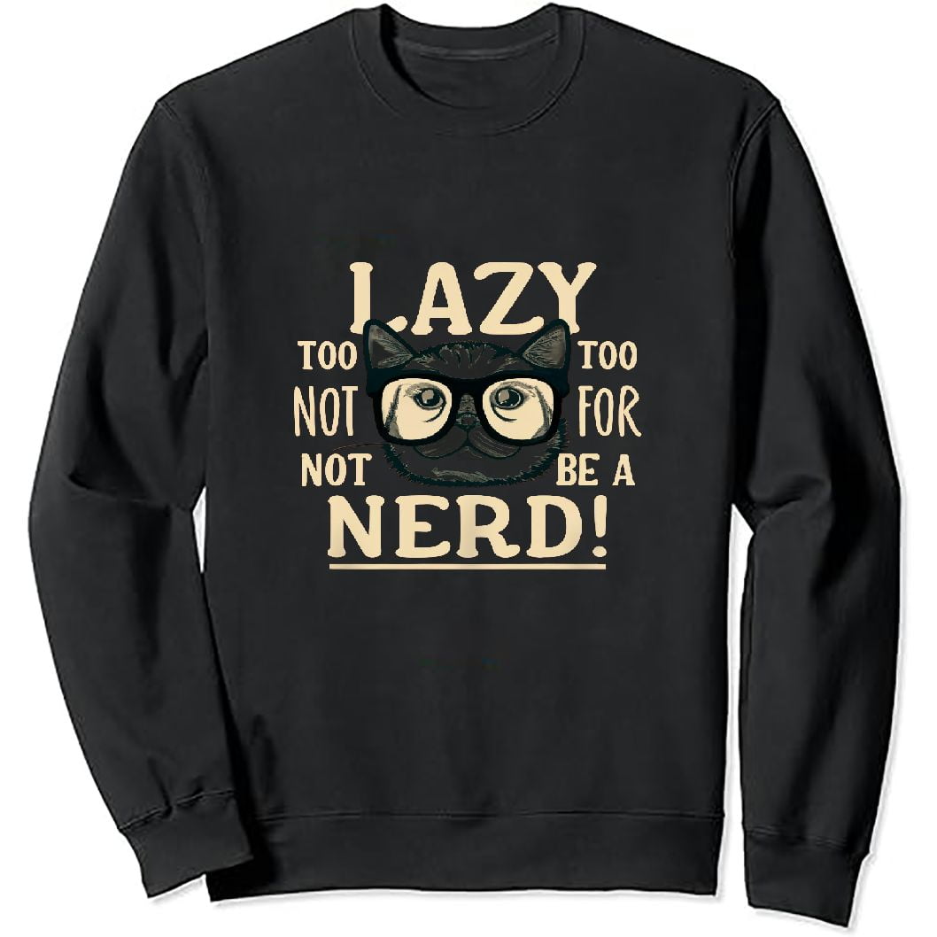 COMIO Nerd Cat, Nerdy Lazy Cat with Glasses Sweatshirt - Walmart.com