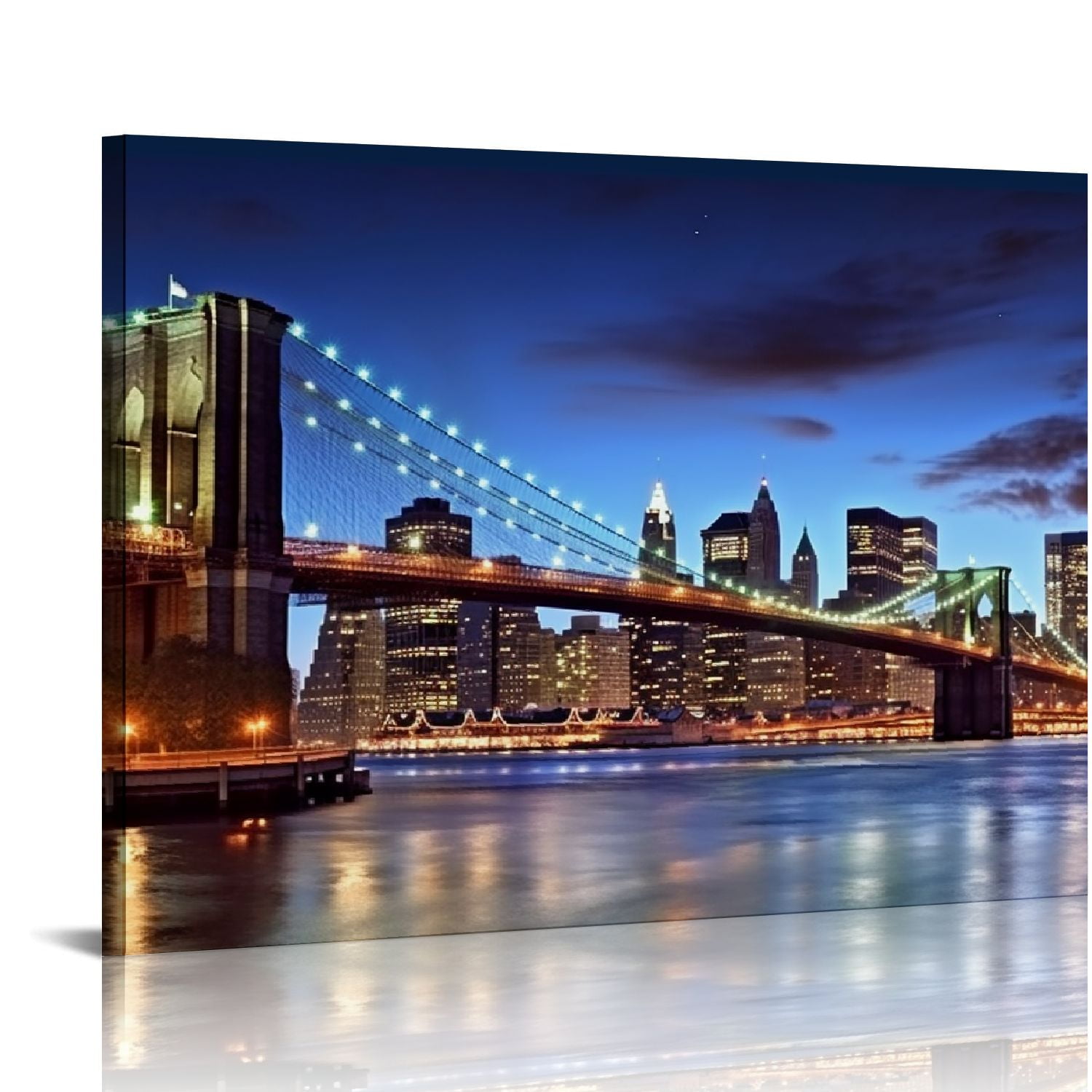 COMIO New York Brooklyn Bridge Canvas Wall Art, Night View of Manhattan ...