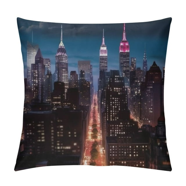 COMIO New York City Night Printed Pillow Cover Decorative Throw Pillow ...