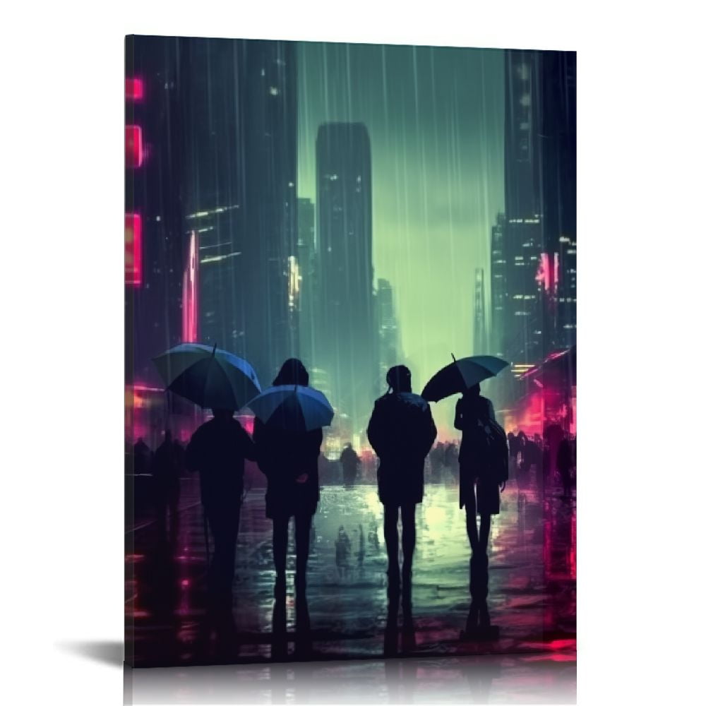 COMIO Night Abstract City in the Rain Cyberpunk Pictures Home Decor 3 ...