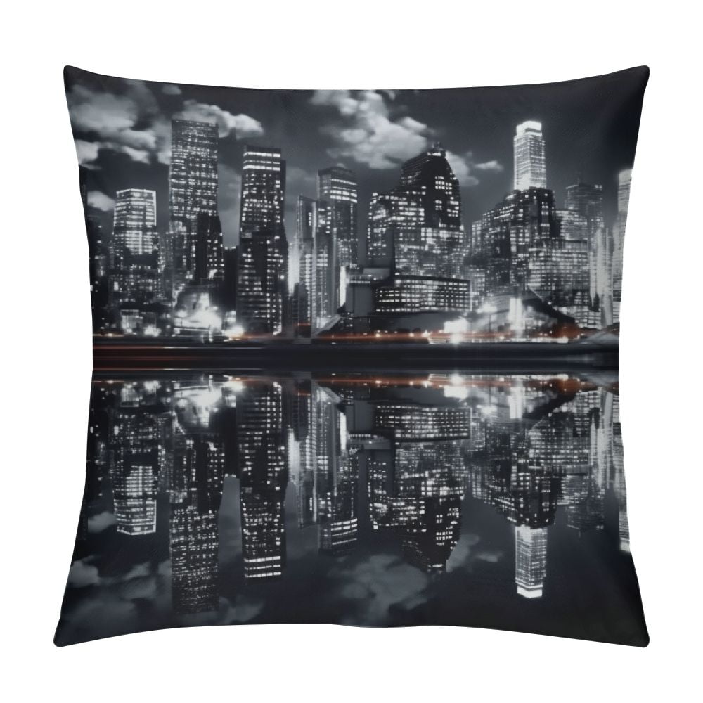 COMIO Night City Landscape Decorative Square Throw Pillow Covers Rise ...