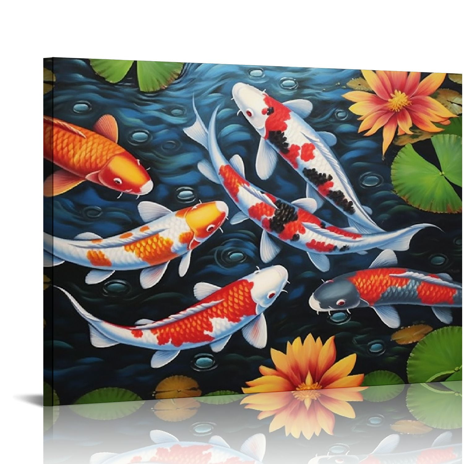 COMIO Nine Koi Fish Feng Shui Carp Lotus Pond Picture on Canvas Poster ...