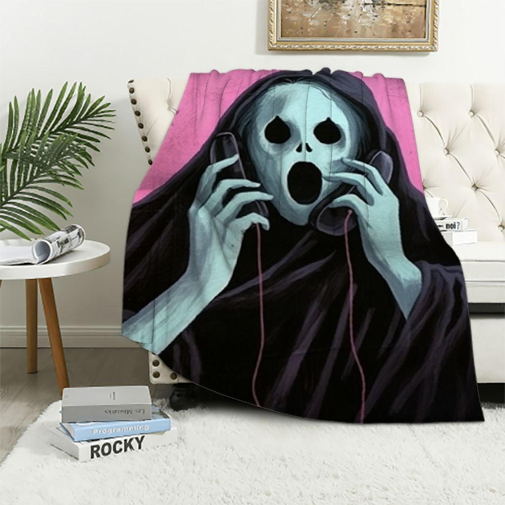 COMIO No You Hang Up Pink Ghost Scary Face Blanket Pink Flannel Blanket ...
