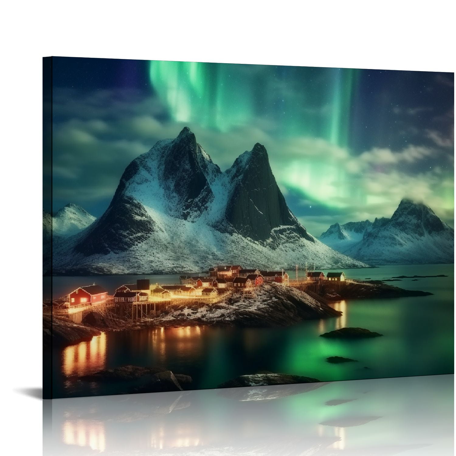 COMIO Northern Lights Wall Art Natural Snow Mountain Landscape Painting ...