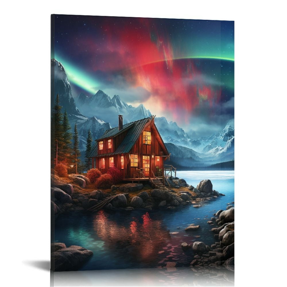 COMIO Northern Lights Wall Art Nature Snow Mountain Landscape Canvas ...
