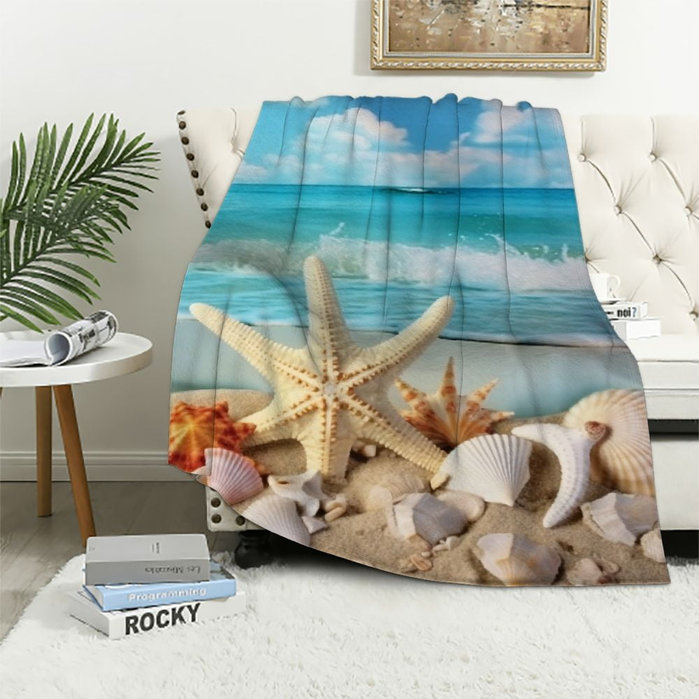 COMIO Ocean Beach Blanket Starfish Shell Throw Tropical Summer Blue Sky ...