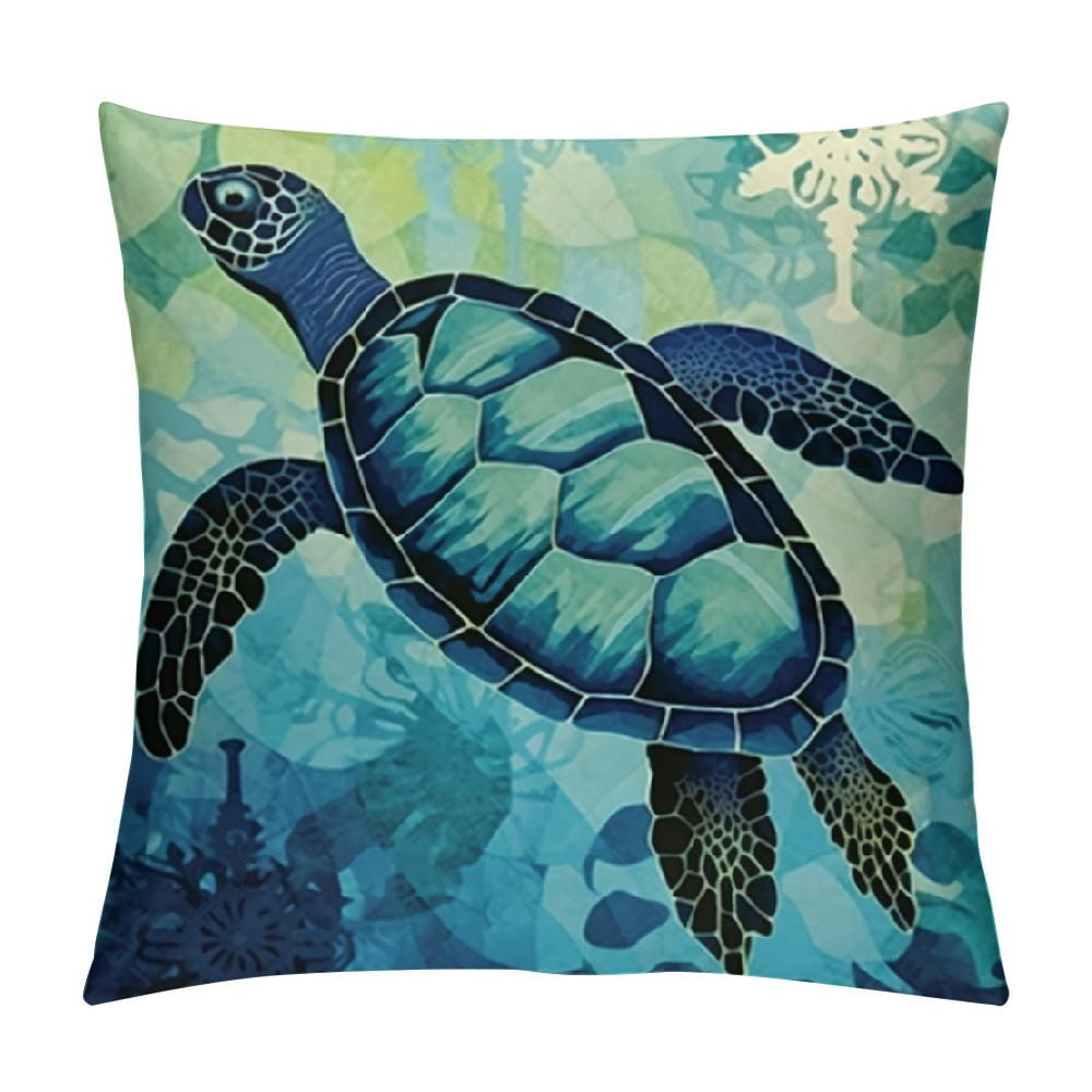 COMIO Ocean Beach Outdoor Pillow Covers Coastal Sea Turtle- Starfish ...