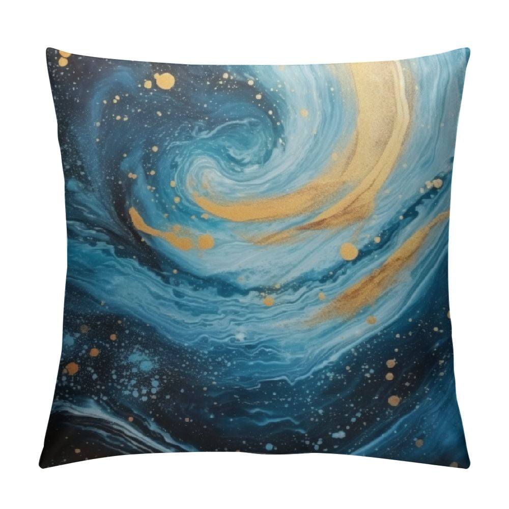 MLJA Ocean Blue Marble Pillow Covers Gold Watercolor Art Decorative ...