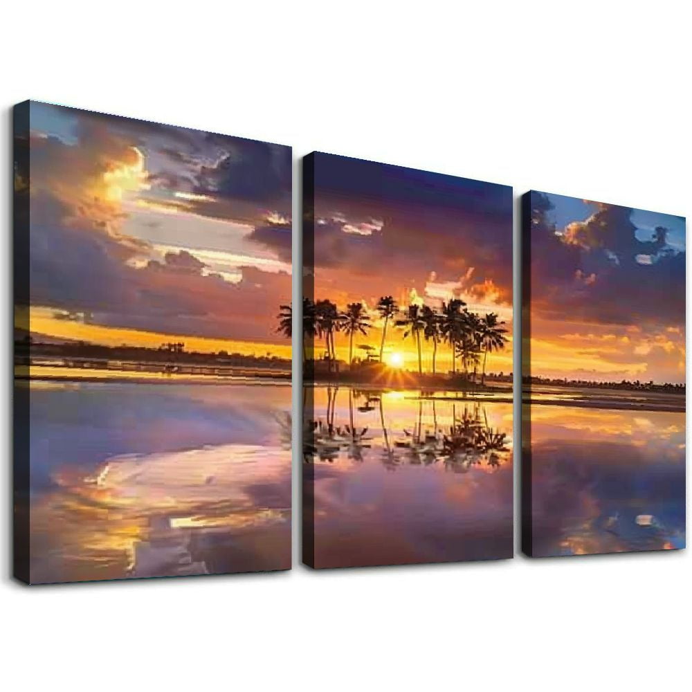 COMIO Ocean Canvas Wall Art Decor: Beach Coastal Scene Artwork Palm ...