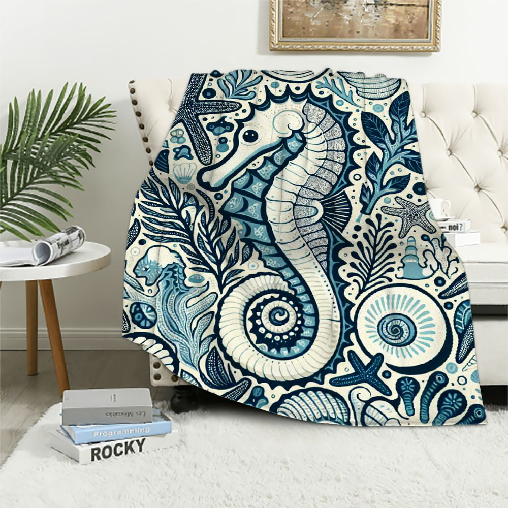 YANMS Ocean Life Coastal Throw Blanket: Soft Plush Velvet Calming of ...