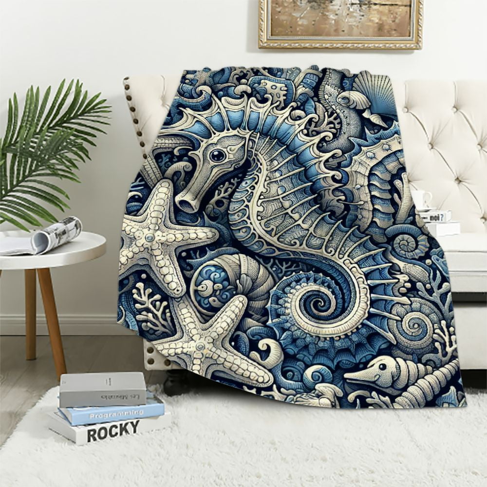 YANMS Ocean Life Coastal Throw Blanket: Soft Plush Velvet Calming of ...