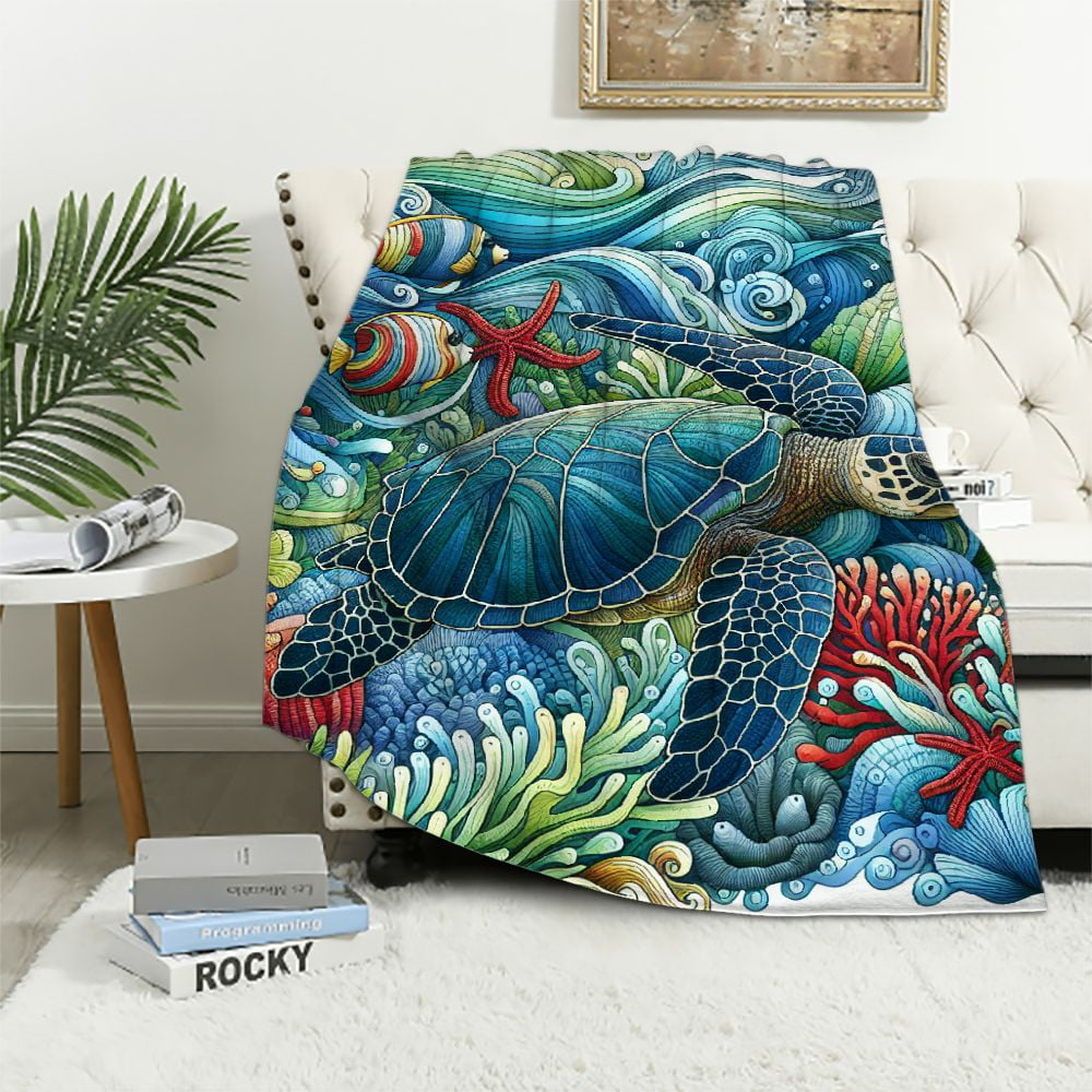COMIO Ocean Sea Turtle Blanket Nautical Turtle Seahorse Throw Blanket ...
