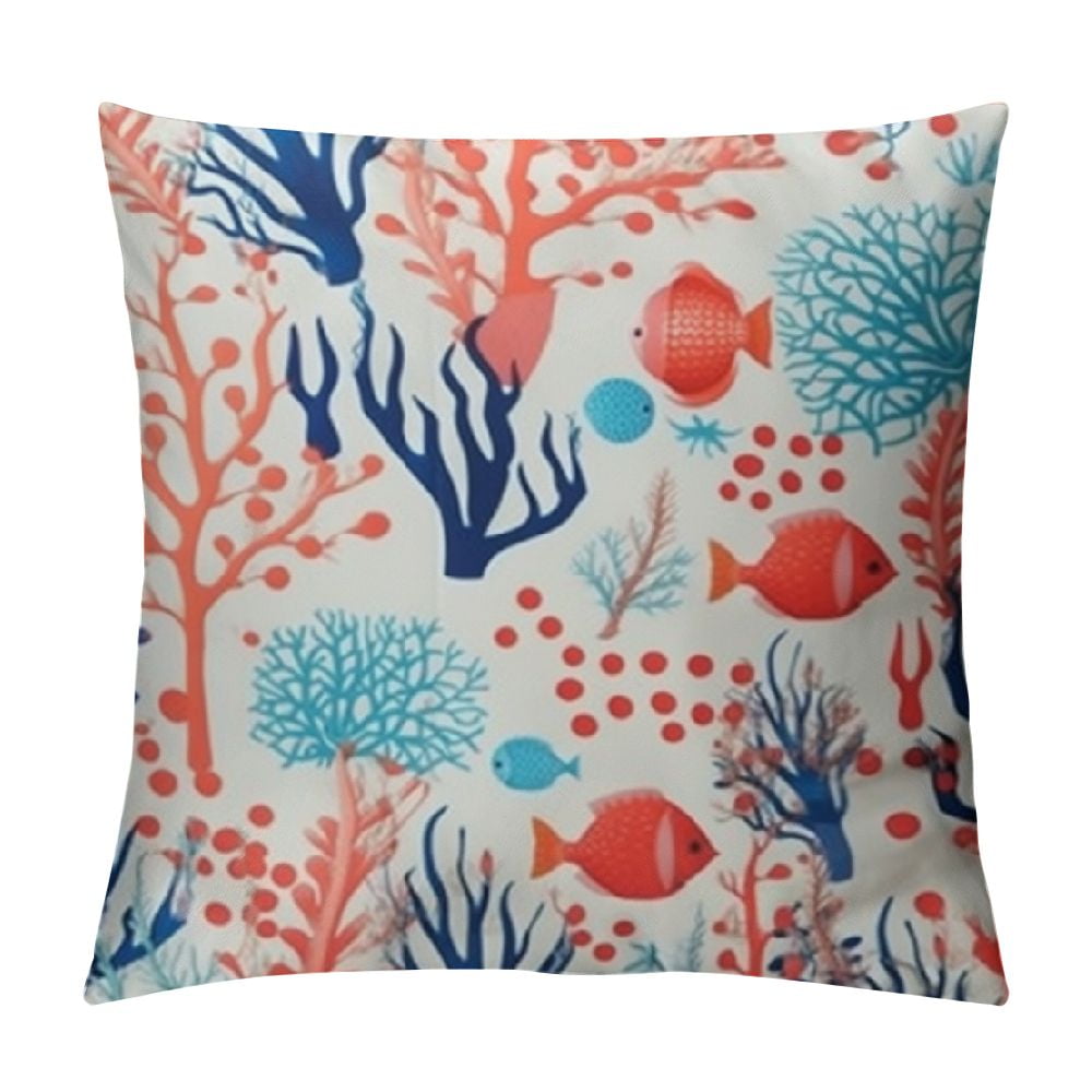 COMIO Ocean Seagrass Coral Fish Throw Pillow Covers Soft Square Cushion ...